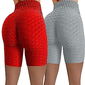 Dosoop Women High Waisted Yoga Pants Sports Gym Ruched Butt Lifting Workout Running Fitness Hot Leggings Biker Shorts 2Pcs