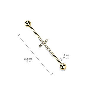 Pierced Owl 14GA CNC Set Lined CZ Cross F-136 Implant Grade Titanium Industrial Cartilage Barbell (Clear)