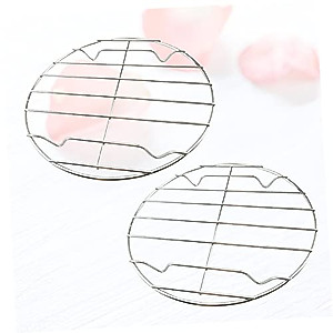 Outanaya 2pcs Stainless Steel Barbecue Grill Air Fryer Grill Rack Round Steaming Cooling Barbecue Grill Rack Outdoor Griddle Grill Outdoor Grill Net Charcoal Bbq Stand for Barbecue Silver