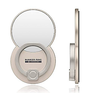 Bunker Ring Mirror - Universal Cell Phone Stand and Finger Ring Holder (Champagne Gold + Hook)