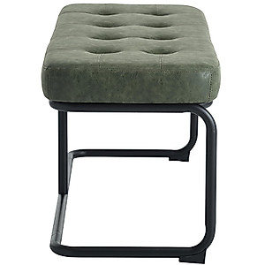 ZH4YOU 39 Inch Modern Dining Bench Indoor, Upholstered Leather Entryway Bench with Metal Legs, Button Tufted Ottoman Bench with Shoe Storage, Small Bench for Kitchen & Living Room Furnitures, Pu Green