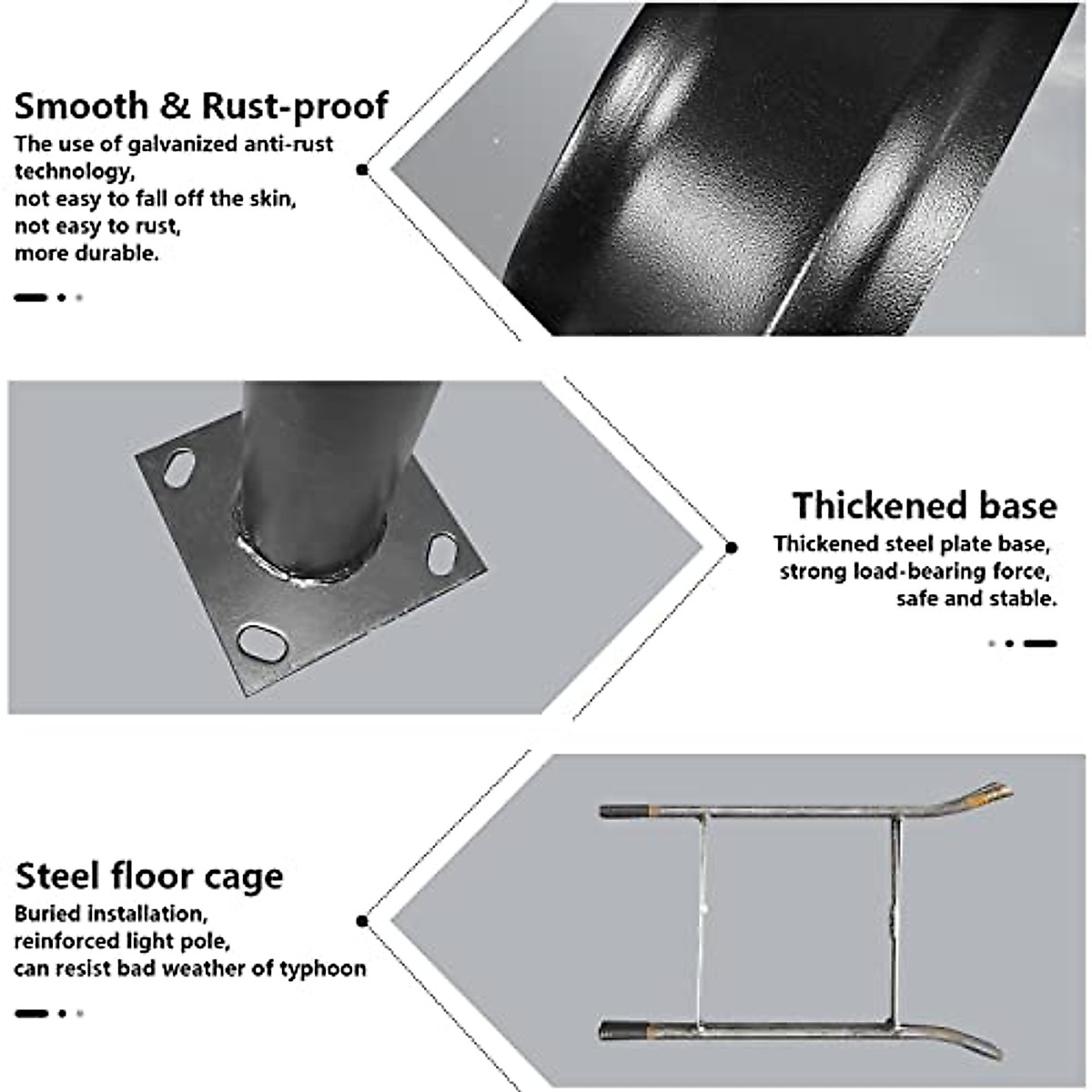 HYPERAZA Solar Street Light Pole 13.12ft Garden Light Pole Outdoor Heavy Metal Light Pole Field Light Pole Ranch Light Pole for Hanging Solar Heavy Duty Street Light with Ground Cage and Mounting Kit