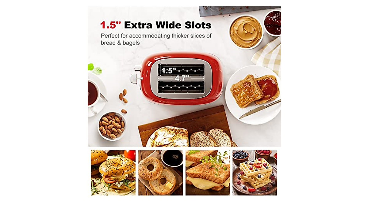 Galanz Retro Red 2-Slice Toaster with Wide Slots & 6 Browning Levels