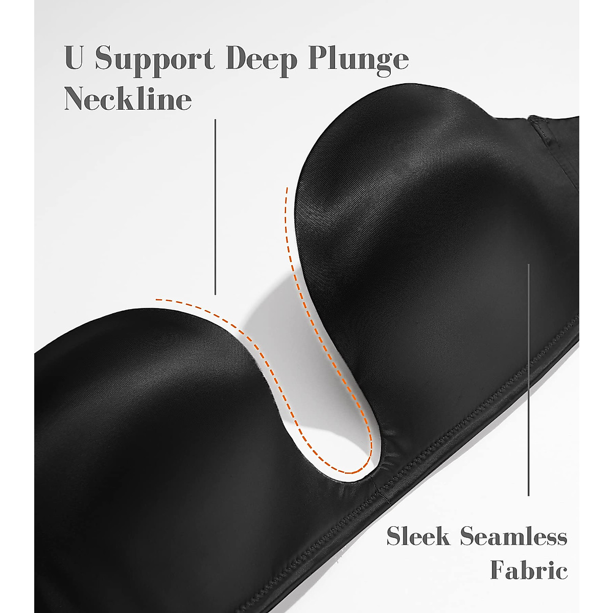 HACI Comfort Strapless Bra Push Up Demi Bras Seamless Underwire(Black,34A)