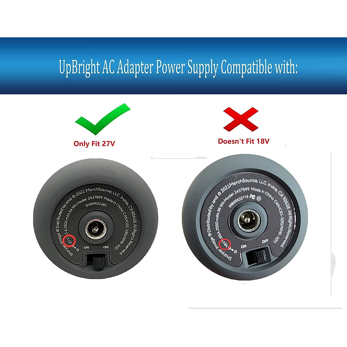 UpBright 27V AC/DC Adapter Compatible with Sharper Image ITM./ART. 2437599 1014747 1014392 Powerboost Deep Tissue Cordless Massager Percussion Device Massage Gun 27VDC Power Supply Battery Charger PSU