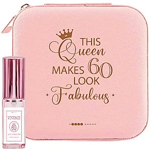 ZomefinKiu Gift for 60 Year Old Woman, 60th Birthday Jewelry Storage Box with Refillable Perfume Bottle, 60th Birthday Gift for Her, 60 & Fabulous, Women 60th Birthday, 60 Bday Gift
