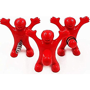 3 Pcs Funny Happy Red Man Wine Stopper Novelty Beer Corkscrew & Bottle Opener