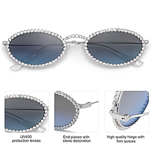 SOJOS Retro Oval Rhinestone Skinny Sunglasses for Women 90s Styles Bling Hippie Disco Trendy Sun Glasses Small Face SJ1205