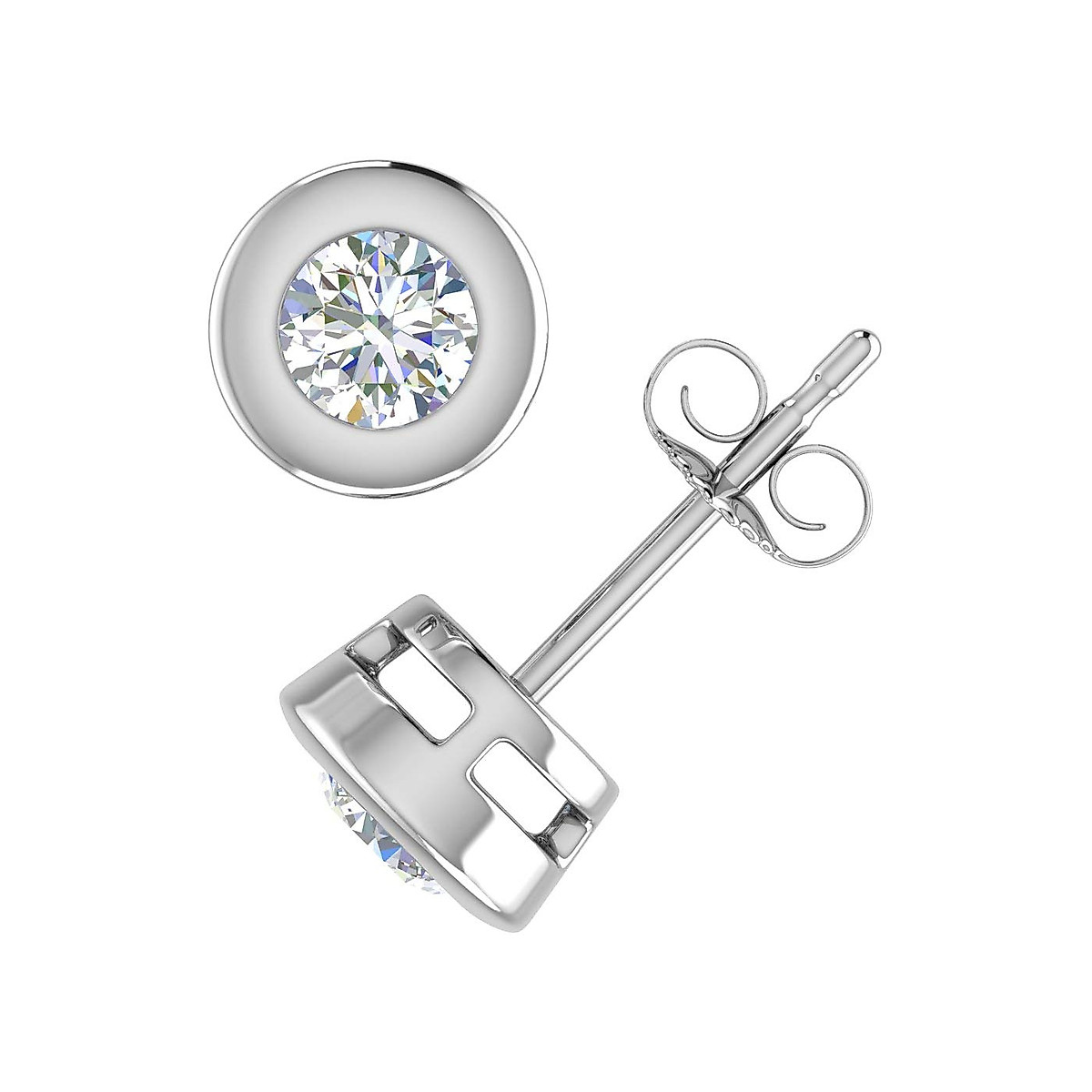 1/2 Carat Bezel Set Diamond Stud Earrings in 14K White Gold - IGI Certified