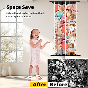 Cyfromt Toy Storage Organizer Corner Stuffed Animal Plush Toy Storage Kids Room Holder with Length Adjustable Large Toys Wall Hanging Shelf for Nursery Playroom Bedroom Sturdy Metal Black