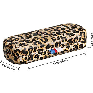 MoKo Eyeglass Case Hard Shell for Men Women, Unisex Portable Travel Sunglasses Cases PU Leather Glasses Storage Box Holder, Leopard