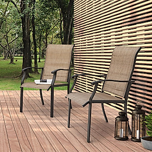 NUU GARDEN Patio Dining Chairs Set of 2, Outdoor Textilene Dining Chairs with High Back, Patio Chairs with Armrest, Metal Frame and Textilene Chairs, Brown