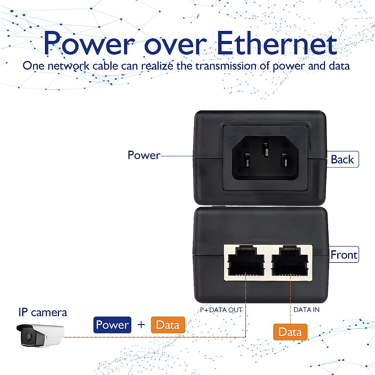 Gigabit PoE+ Injector Ethernet Adapter,10/100/1000Mbps, RJ45 30W, IEEE 802.3af/at Compliant, Up to 328 Feet，Plug & Play