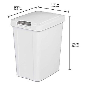 Sterilite 10438004 7.5 Gallon Slim Profile TouchTop Wastebasket with Titanium Latch, Fits 8 Gal Trash Can Bags, Locks in Garbage Bin Odors, White 8 Ct