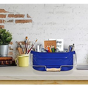 Homebia Designs Galvanized Metal Caddy with 4 Compartments, Rustic Farmhouse Kitchen Indoor Outdoor Utensil Holder, Multipurpose Storage Bin, Metal Garden Planters - 12 Inch - Navy