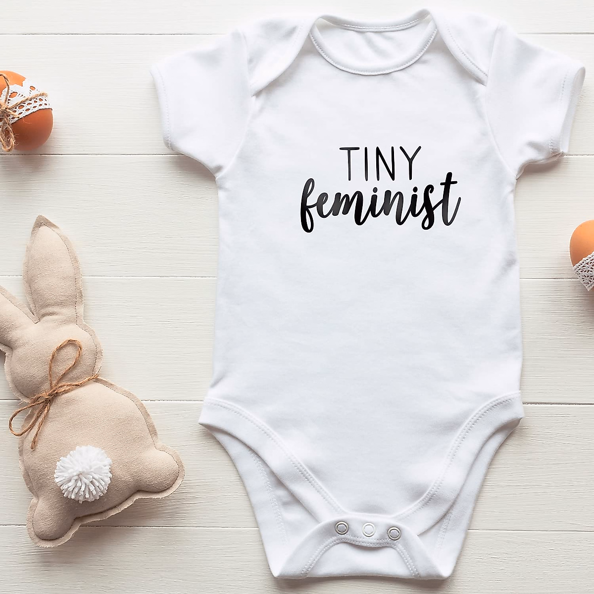 Printique Onesie Organic Baby One Piece Short Sleeve Cute Feminism Bodysuit, 0-12 Months - Tiny Feminist (3-6 Months)