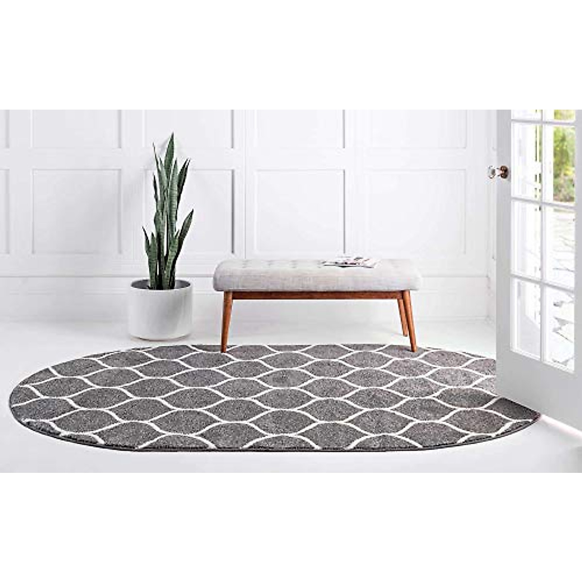 Unique Loom Trellis Frieze Collection Area Rug - Rounded (5' x 8' Oval, Dark Gray/ Ivory)