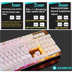 Backlit Keyboard,Wireless Fast-Charging Keyboard Suspended Keycap Illuminated Mechanical Feel Gaming Keyboard 104 Keys for Laptop Desktop PC (White)