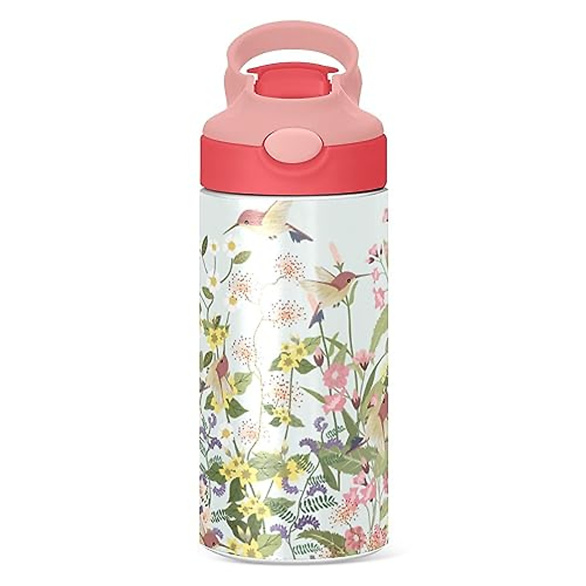 Kigai Hummingbirds Kids Water Bottle, Insulated Stainless Steel Water Bottles with Straw Lid, 12 oz BPA-Free Leakproof Duck Mouth Thermos for Boys Girls