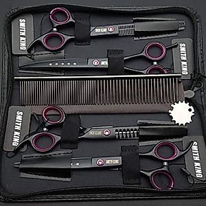 7.0 inches Professional Dog Grooming Scissors Set Straight & thinning & Curved & chunkers 4pcs in 1 Set (with Comb)