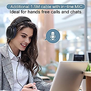 SIMOLIO Headphones with Extra Long Cord for TV with Volume Amplified & Clear Dialogue, 18ft/5.5M Long Coil Cord, Over Ear Wired TV Headphones for Seniors w/Volume Control & Clip, 40 Hrs Playtime