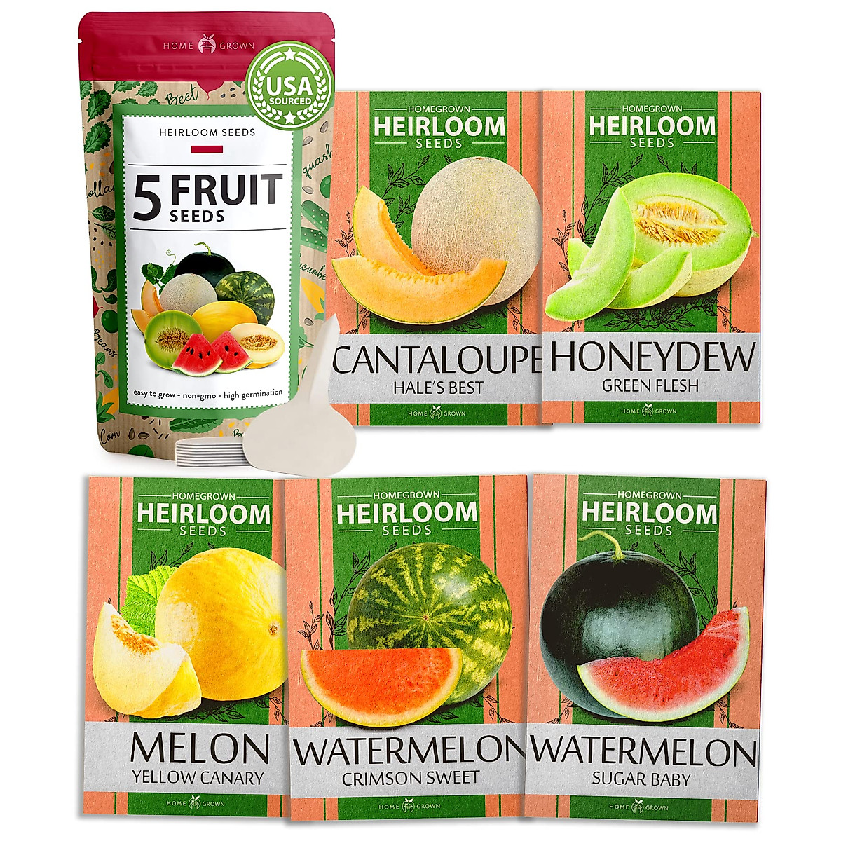 HOME GROWN 5 Melon Fruit Seeds Variety Pack - Watermelon Seeds, Melon ...