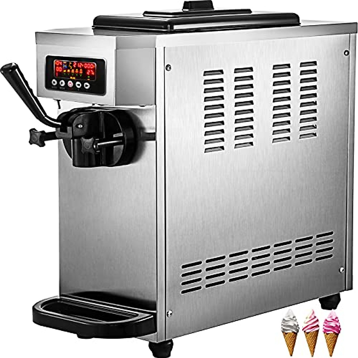 VEVOR Commercial Ice Cream Maker Mchine For Home,4.7 to 5.3 Gal/H Soft Serve Machine,1500W Countertop Soft Serve Ice Cream Machine with 1.6Gal Tank, LCD Panel, 6 Magic Heads