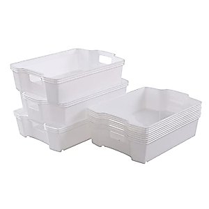 Neadas White Stacking Storage Basket Tray, Plastic Shallow Basket, 6 Packs
