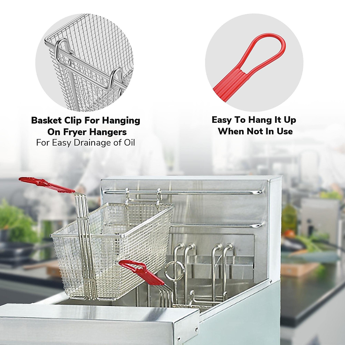 WeChef 2Pcs Deep Fryer Baskets with non-slip Handle 13" x 6 5/16" x 5 7/8" Nickel Plating Heavy Duty Construction Fryer Basket for Commercial Restaurant Roadside Stall Red