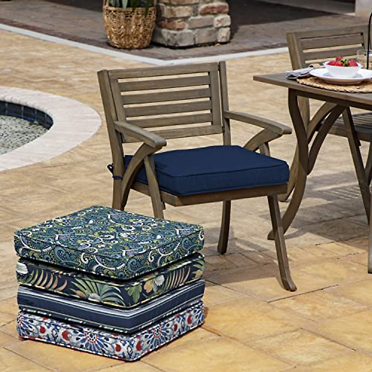 Arden Selections ProFoam Essentials 20 x 20 x 3.5 Inch Outdoor Dining Chair Cushion, Sapphire Blue Leala