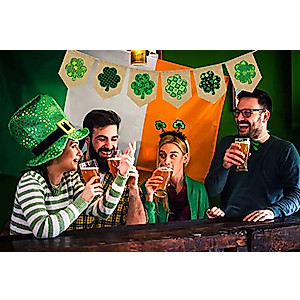 Whaline St. Patrick's Day Burlap Banner with String Green Shamrock Burlap Banner Pre-Assembled Bunting Garland St. Patrick's Day Celebration Hanging Decorations for Home Party Supplies