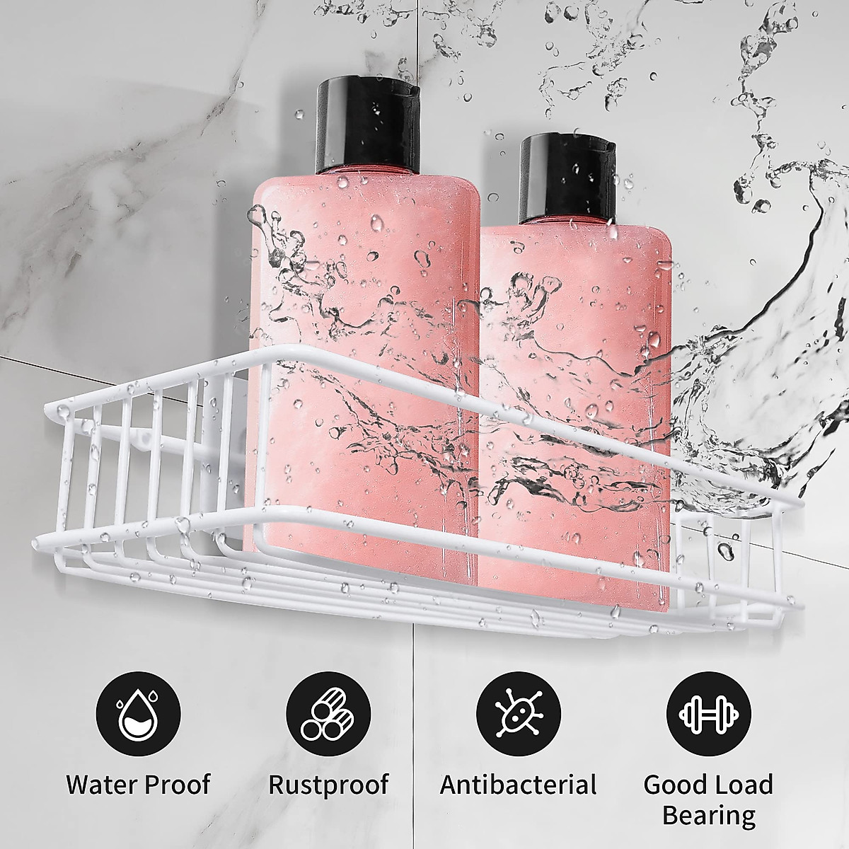 TONLEA Shower Shelves for Inside Shower,2 Pack Shower Caddy Suction Cup,Adhesive Shower Caddy with Large Capacity,Bathroom Shower Organizer Durable,Shower Storage Rack Basket Organization(White)