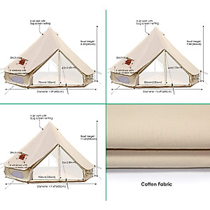 UNSTRENGH Large Beige Luxury 4-Season Camping Cotton Canvas Bell Tent Double Doors Camping Hunting Tent with Stove Jack Hole, Cable Hole