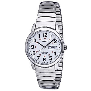 Timex Easy Reader 35mm Day-Date Watch – Silver-Tone Case White Dial with Silver-Tone Expansion Band