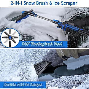 COFIT 36" Car Snow Brush Long Handle, 2 in 1 Extendable Ice Scraper for Windshield, Detachable Snow Removal Tool, Comfortable Clean Brush Scratch Free for RV, Truck, SUV, Windows, Roof, Exterior, Blue
