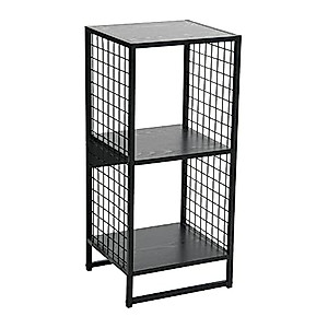 Household Essentials Trellis Open Storage Bookshelf with 2 Cube Compartments Black Oak Wood Grain and Black Metal