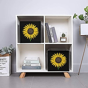 Yellow Sunflower Canvas Collapsible Storage Bins Cube Organizer Baskets with Handles for Home Office Car