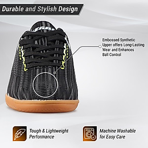 Vizari Tesoro Kids Indoor Soccer Shoes | Synthetic Kids Soccer Cleats | Durable Football Shoes with Non-Marking Rubber Outsole for Maximum Traction for Boys and Girls, (Black, 13.5)