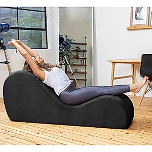 Avana Sleek Chaise Lounge for Yoga-Made in The USA-for Stretching, Relaxation, Exercise & More, 60D x 18W x 26H Inch, Black