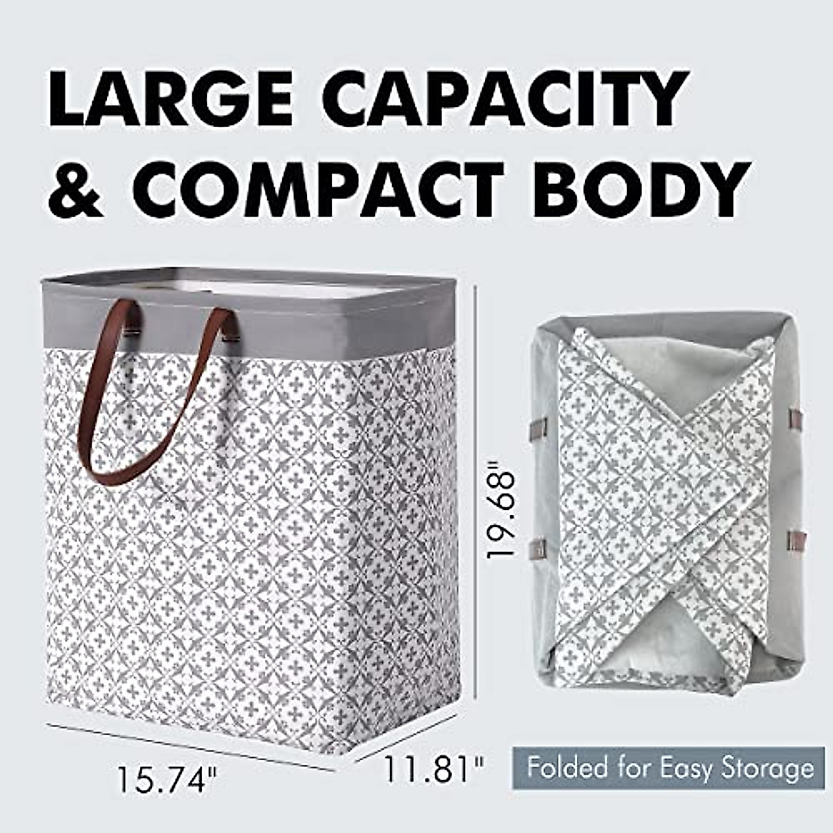 TEELINK Laundry Basket with Handles, 60L Large Collapsible Dirty Clothes Hamper for Laundry, Freestanding Fabric Lightweight Waterproof Toy Storage Basket for Bathroom, Bedroom, Dorm, Outdoor, White