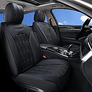 Coverado Car Seat Covers, Premium Nappa Leather Auto Seat Cushions Full Set with Embossed Pattern, Universal Fit Interior Accessories for Most Cars, Sedans, SUVs and Trucks, Black (Black, FullSet)