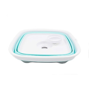 SAMMART 9.3L (2.46Gallon) Collapsible Dishpan with Draining Plug - Foldable Washing Basin - Portable Dish Washing Tub - Space Saving Kitchen Storage Tray (1, Grey/Bright Blue)