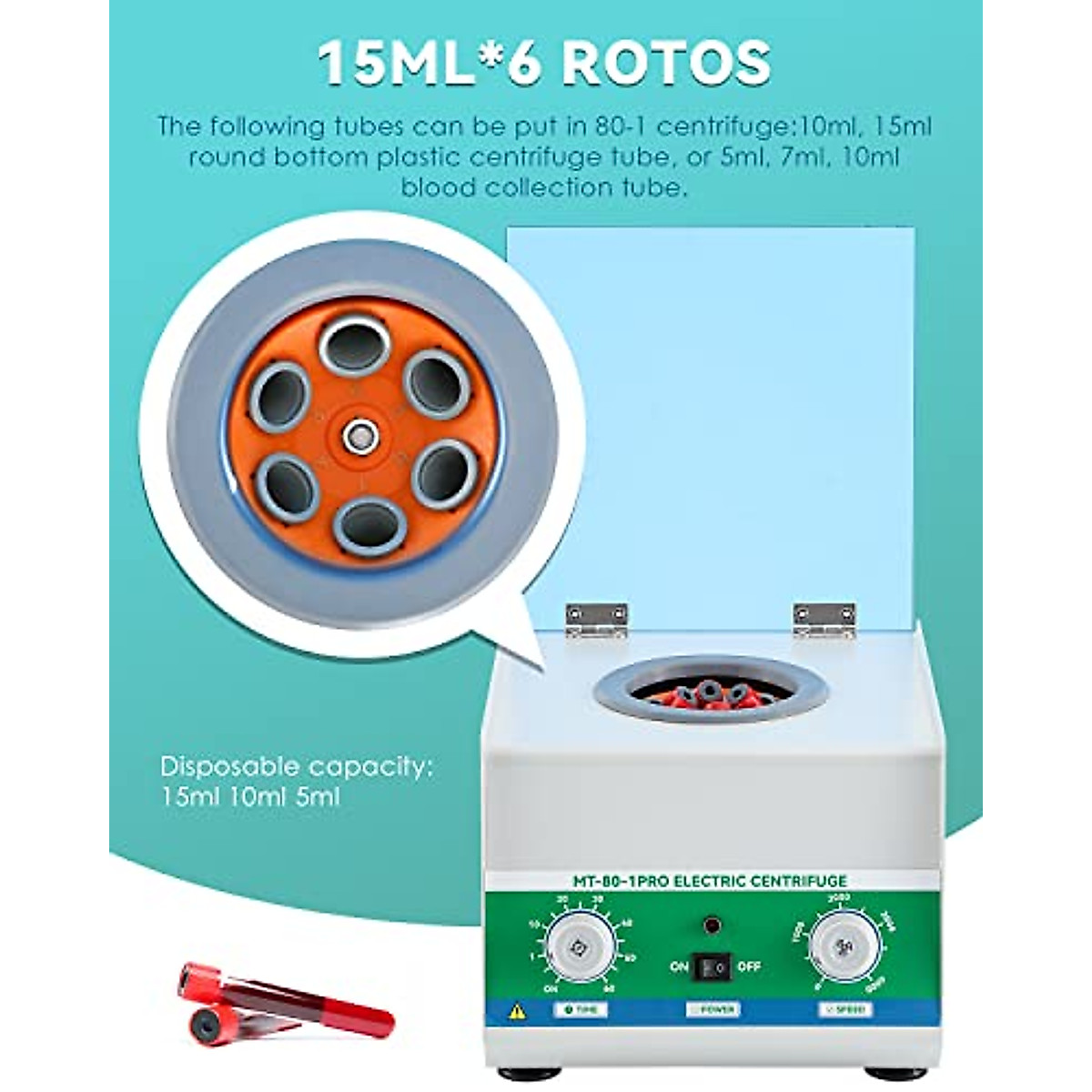 Mxmoonant 15mlX6 Centrifuge Machine Desktop Lab Centrifuge, 0-3200 RPM Electric Benchtop Centrifuges, for Laboratory School Plasma Practice 80-1 (110V US Plug)