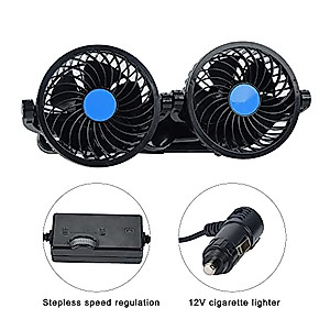 Car Fans, 12V Car Cooling Fan with 360° Rotatable Dual Head Stepless Speed Regulation Rear Seat Air Fan for Sedan SUV RV Boat