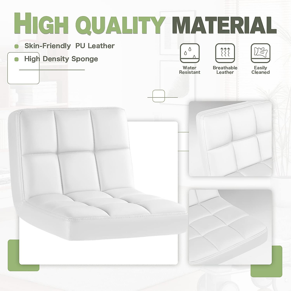 Furmax Bar Stools Modern Pu Leather Swivel Adjustable Hydraulic Bar Stool Square Counter Height Stool Set of 4 (4pcs White)