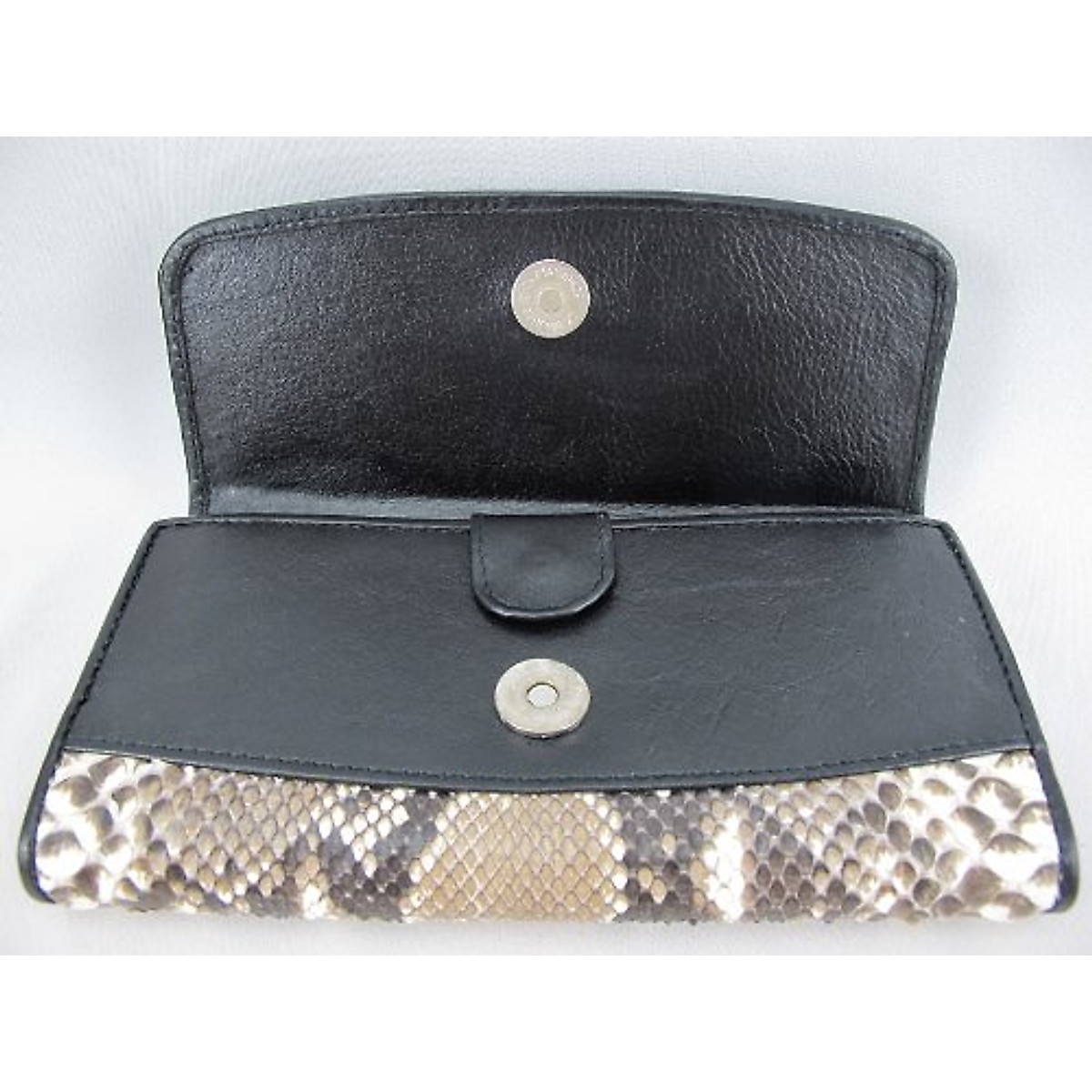 Pelgio Genuine Python Snake Skin Leather Women's Trifold Clutch Wallet (Reticulated Natural)