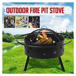 LIUXUEFE Fire Pit, Large 32-inch Steel Brazier, Modern Cast Iron Fire Pits, Garden Outdoor Garden Terrace Camping