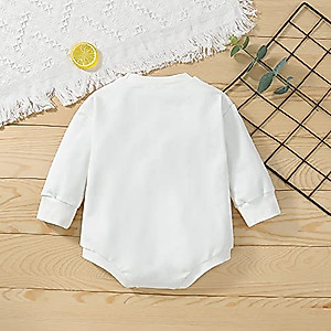 Sweatshirt Romper for Infant Baby Girl Boy Long Sleeve Crewneck Oversized Bodysuit Waffle Fall Winter Pullover Top (Solid Beige, 0-6 Months)