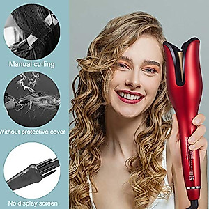 MIUOPUR Automatic Hair Curling Iron with Ceramic Ionic Barrel, Smart Anti-Stuck, Auto Rotating Hair Curling Wand with Temperature Display and Timer, Professional Hair Curler Styling Tool - Red