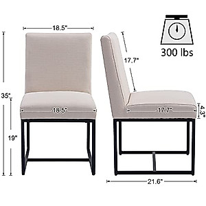 VESCASA Linen Upholstered Dining Chairs Set of 2, Mid Century Modern Padded Chair with Black Metal Frame for Restaurant, Dining Room, Kitchen, Cream
